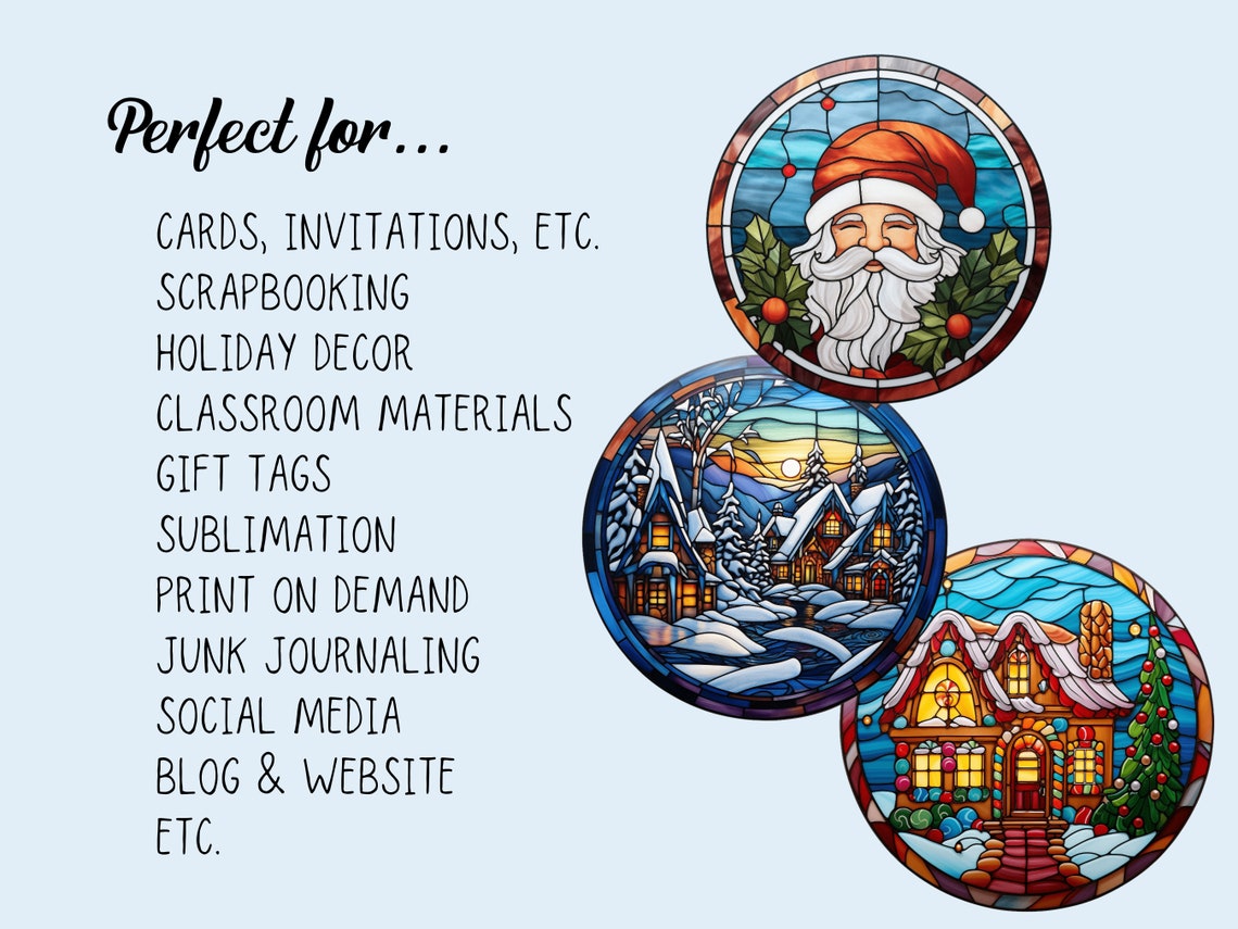 20 Stained Glass Christmas Clipart Set High Resolution Winter Xmas ...