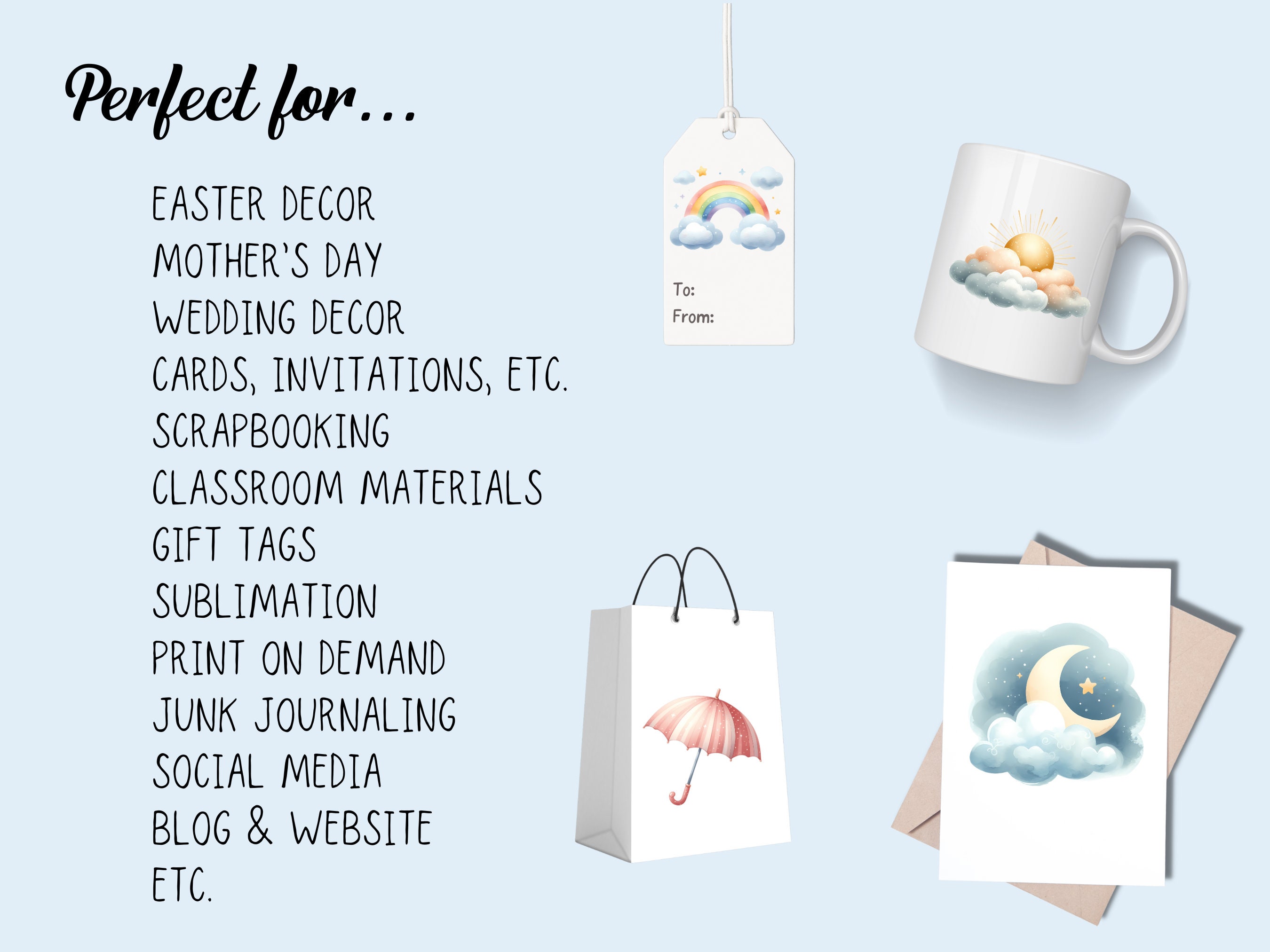 53 Weather Clipart Set - Cute Sun, Moon, and Rain Cloud Clip Art PNG ...