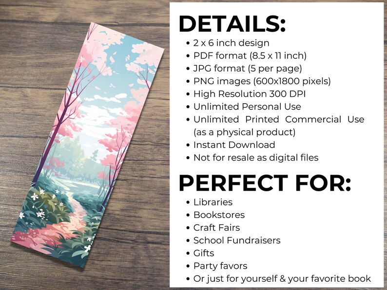Spring Forest Path PRINTABLE Bookmarks, Spring Blossom Landscape Digital Download, JPG Bookmark ...