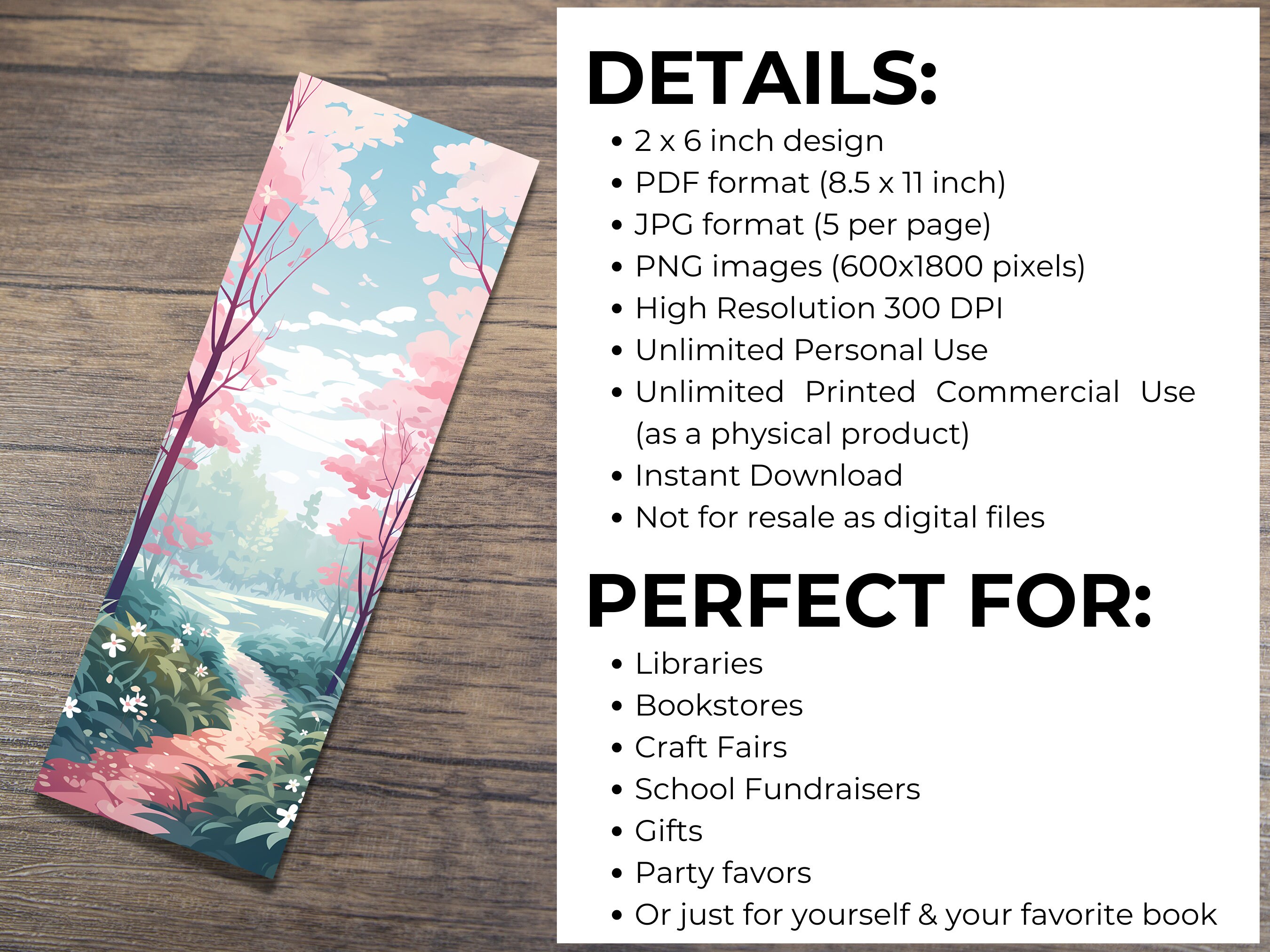 Spring Forest Path PRINTABLE Bookmarks, Spring Blossom Landscape ...