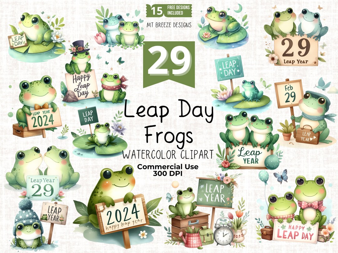 29 Leap Year Clipart Set - Leap Day Frog Clip Art PNG Files for ...