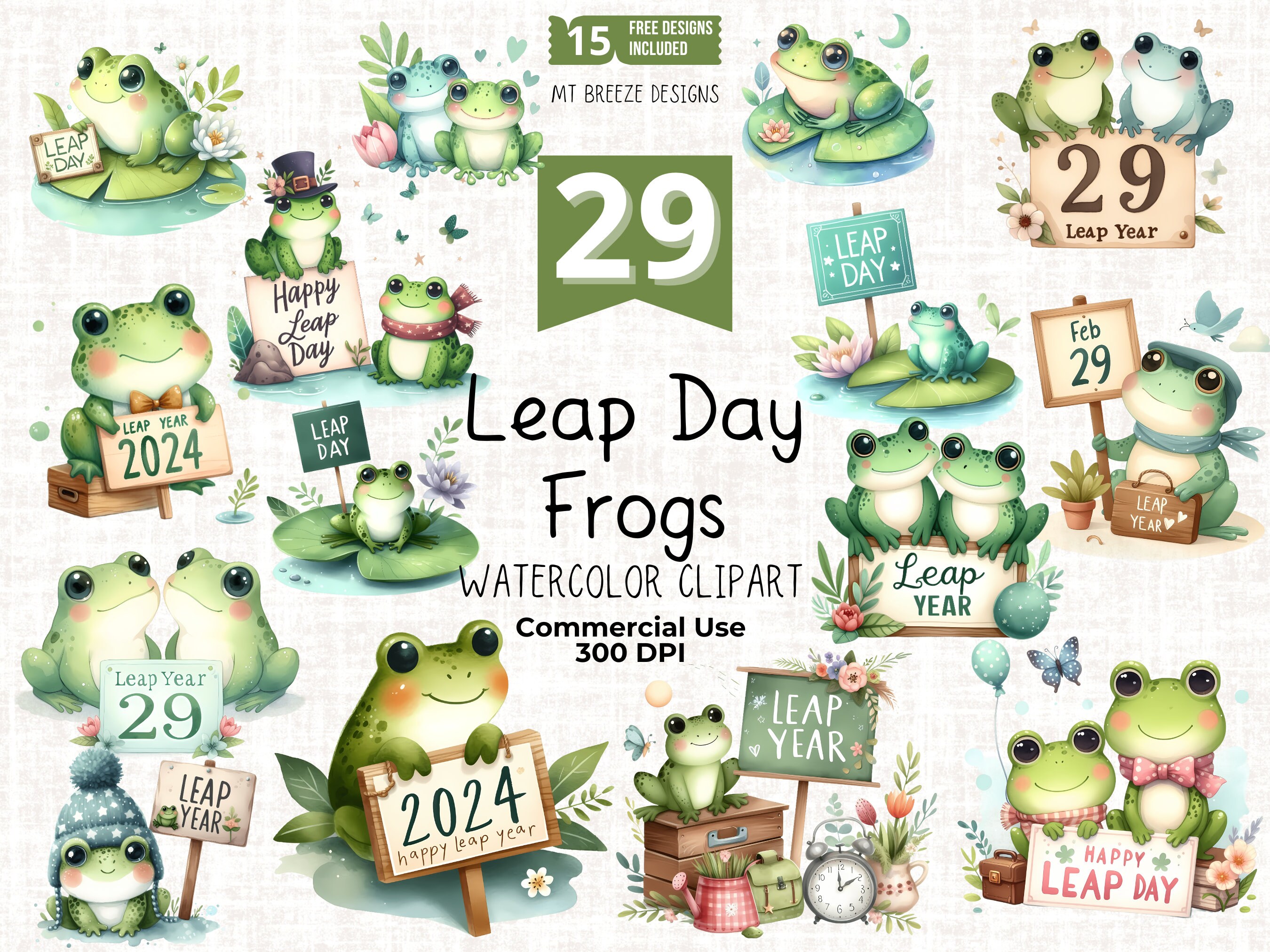 29 Leap Year Clipart Set Leap Day Frog Clip Art PNG Files for Birthday ...