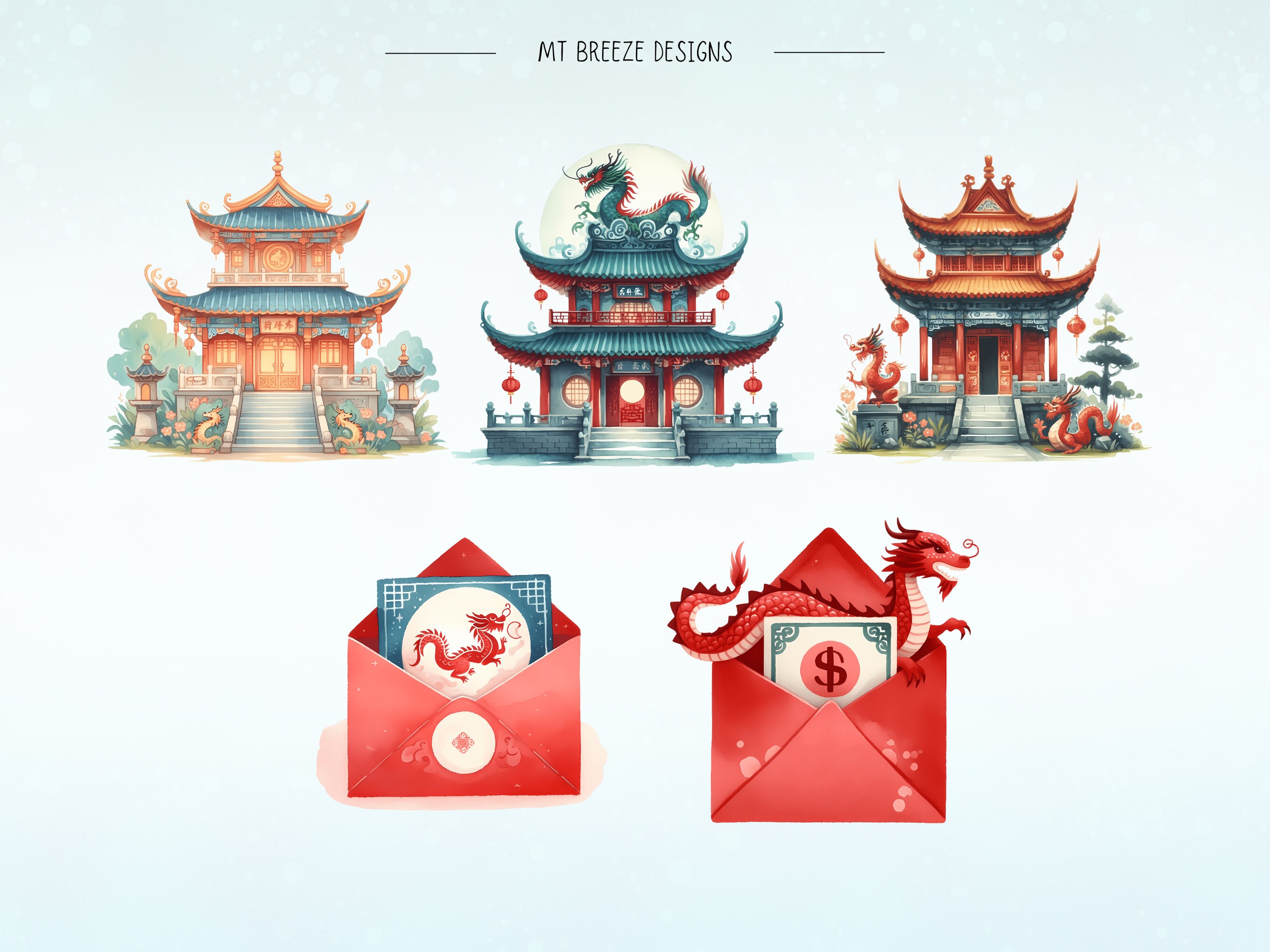 30 Year of the Dragon Clipart Set High Resolution Dragon Lunar New Year ...