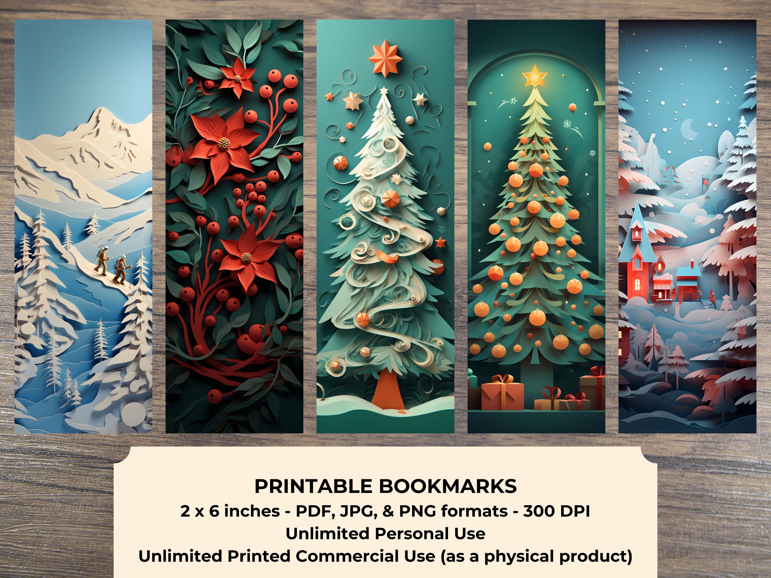 3D Christmas PRINTABLE Bookmarks, High Resolution Digital Download ...