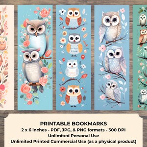 Boho Owls PRINTABLE Bookmarks, High Resolution Digital Download Floral ...