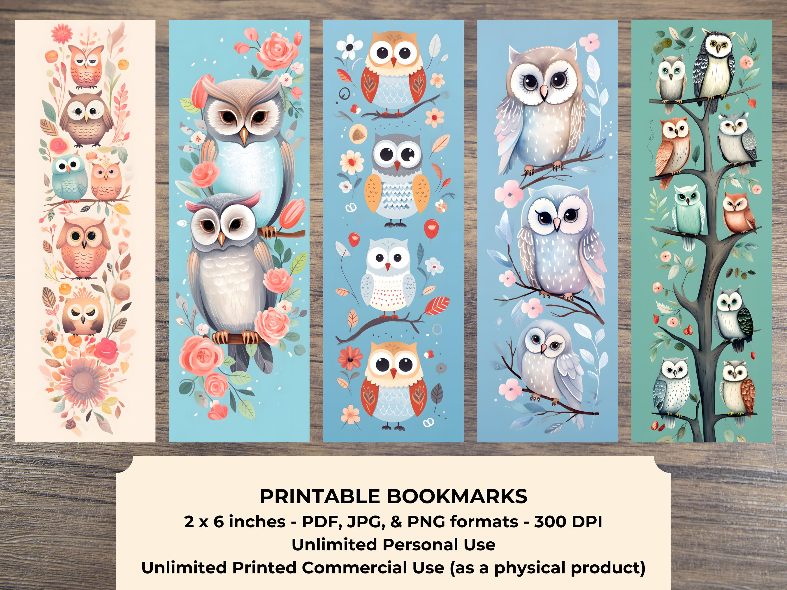 Boho Owls PRINTABLE Bookmarks, High Resolution Digital Download Floral ...