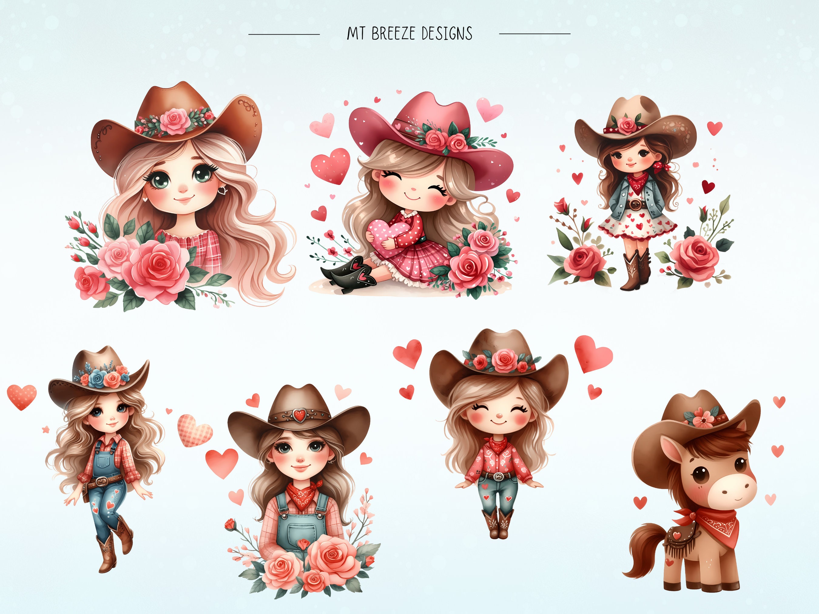 33 Cowboy Valentine Clipart Set - High Resolution Western Cowgirl Clip ...