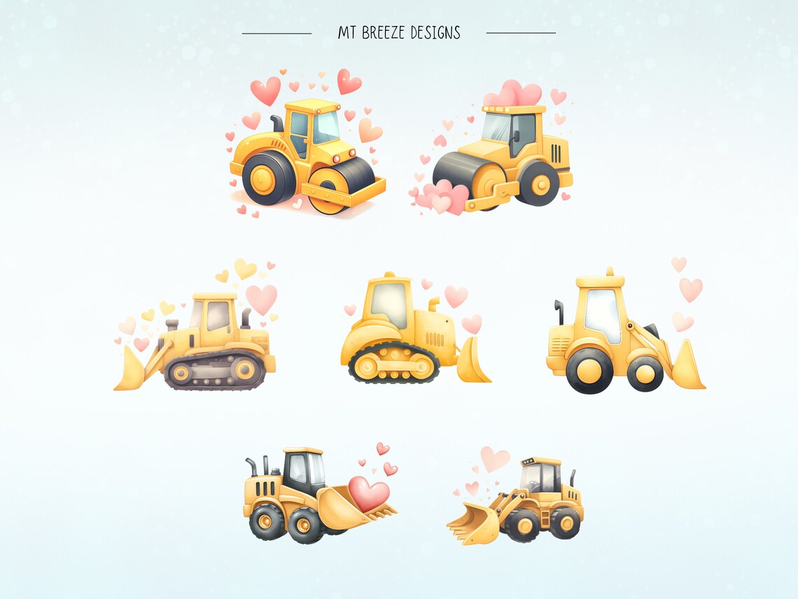 33 Construction Vehicle Valentine Clipart Set Excavator & Dump Truck ...