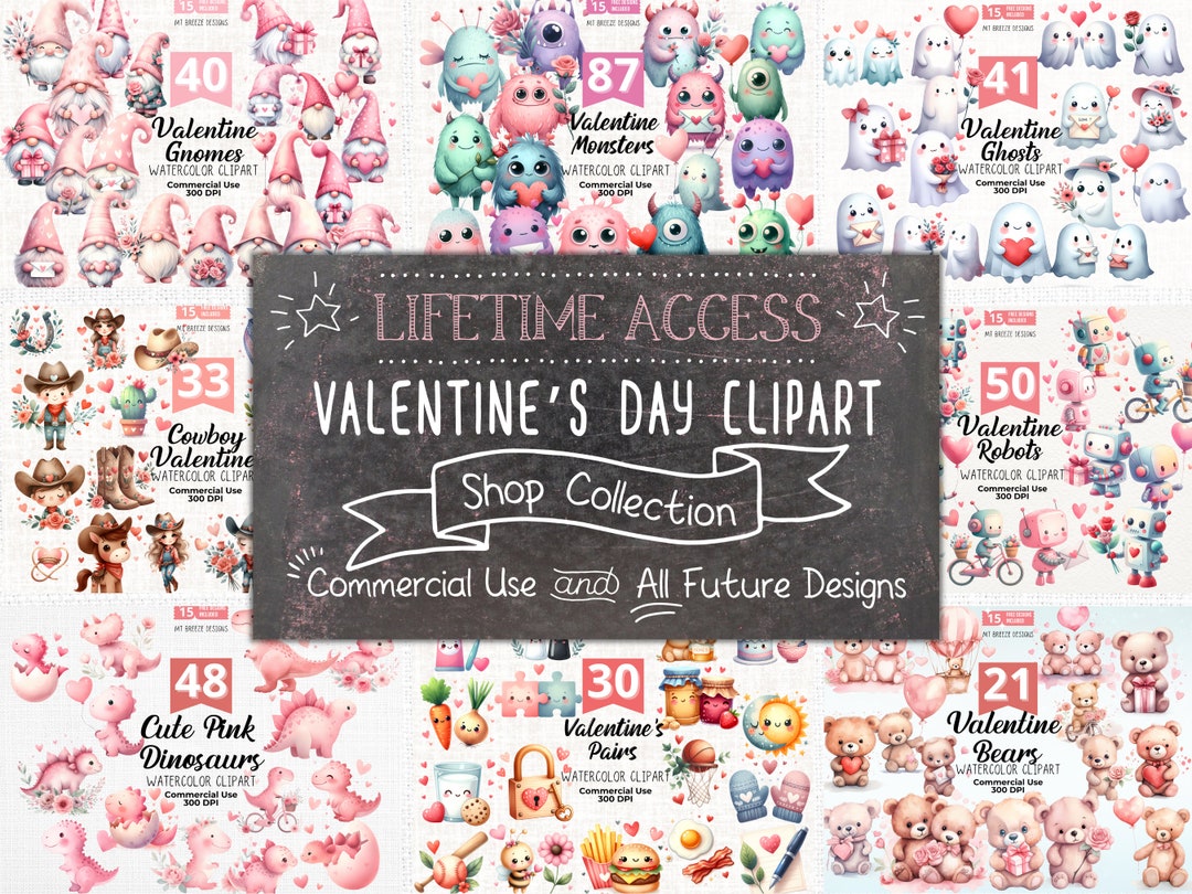 Valentine Clipart Shop Collection Bundle, Life Access Cute Valentine ...