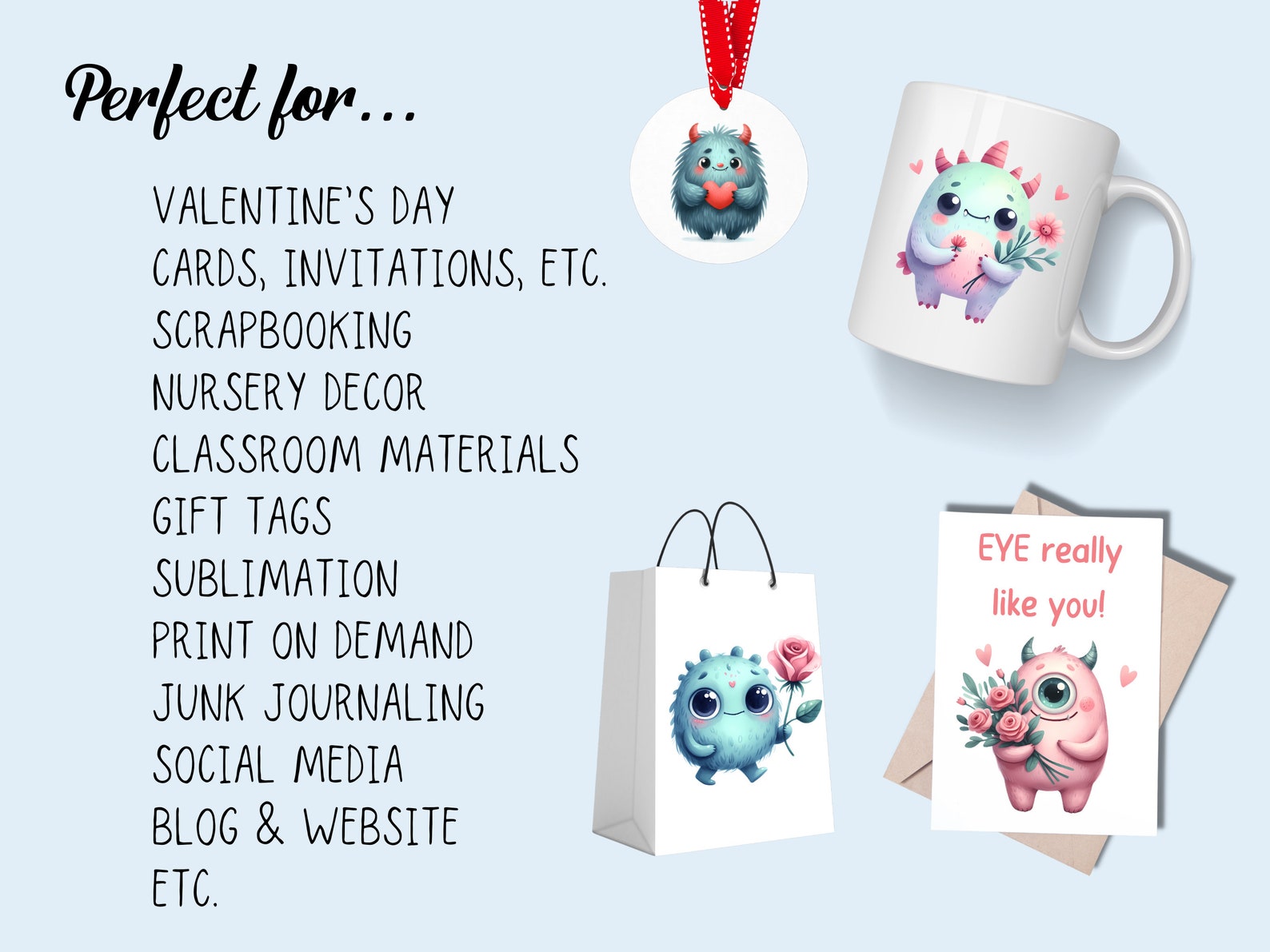 87 Valentine Monsters Watercolor Clipart Set, Cute Whimsical Alien Clip ...