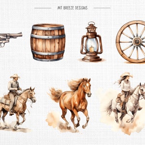 Western Watercolor Clipart Set - High Resolution Cowboy, Horse, Cowgirl ...