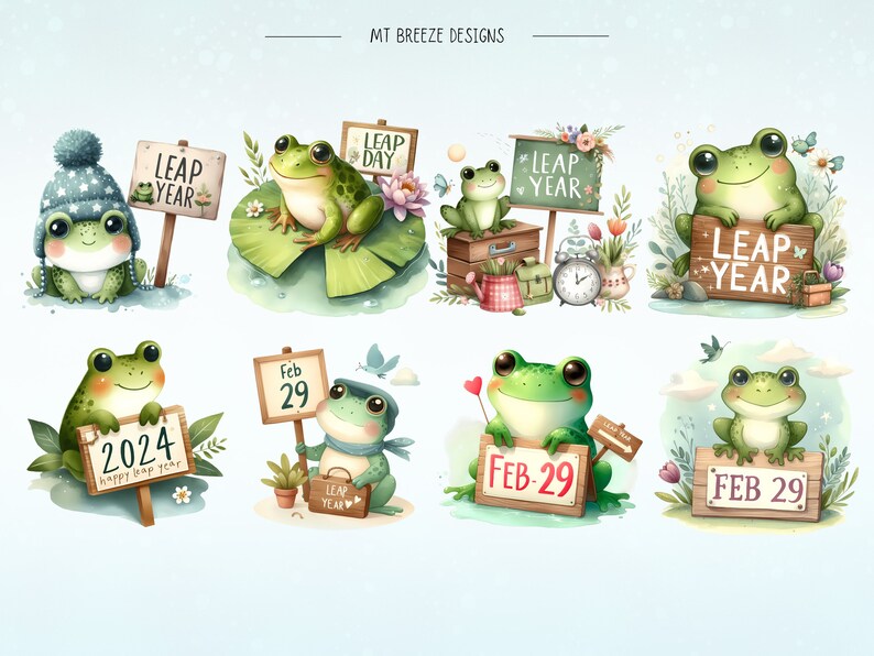 29 Leap Year Clipart Set Leap Day Frog Clip Art PNG Files for Birthday ...