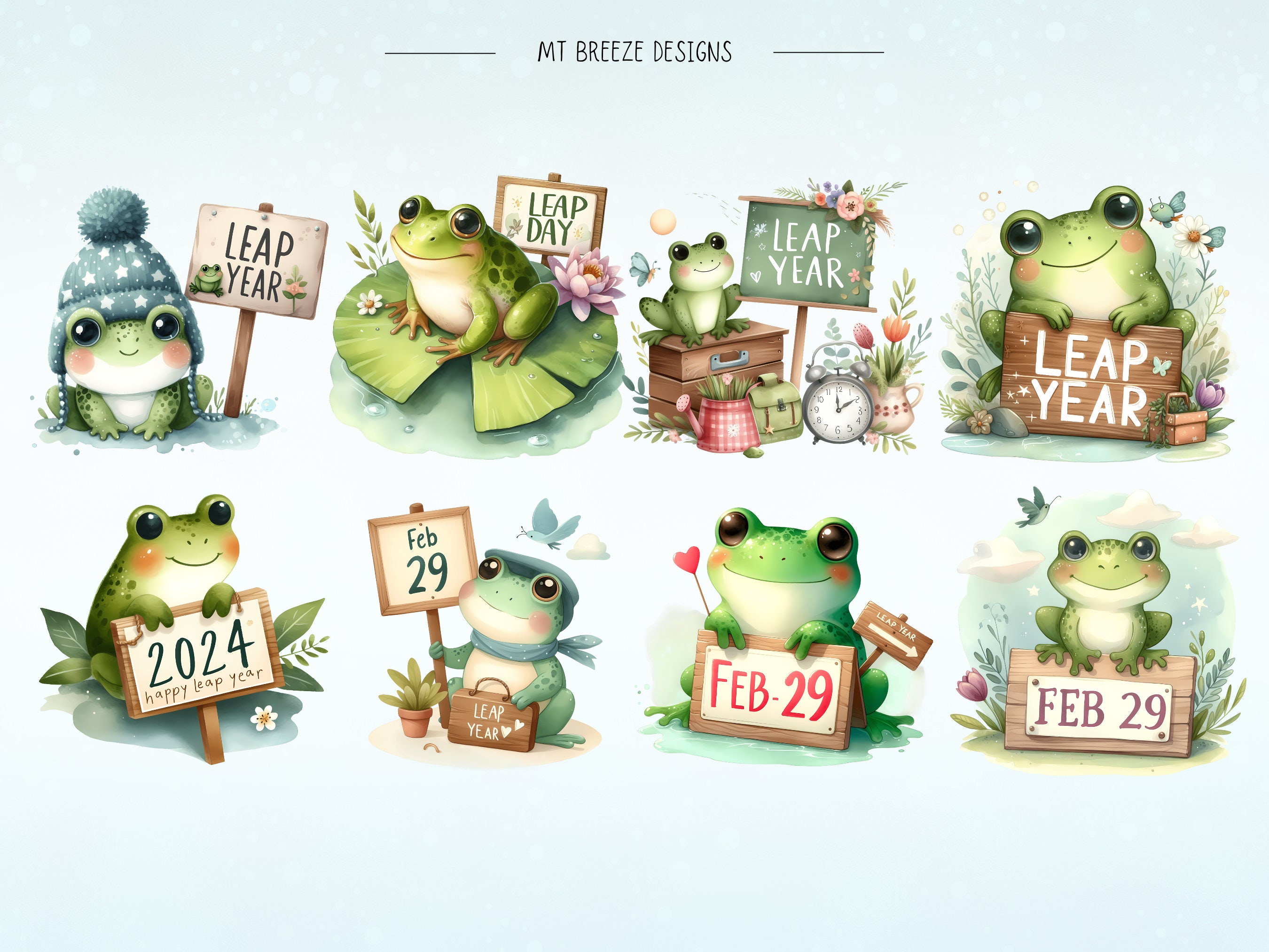 29 Leap Year Clipart Set Leap Day Frog Clip Art PNG Files for Birthday ...