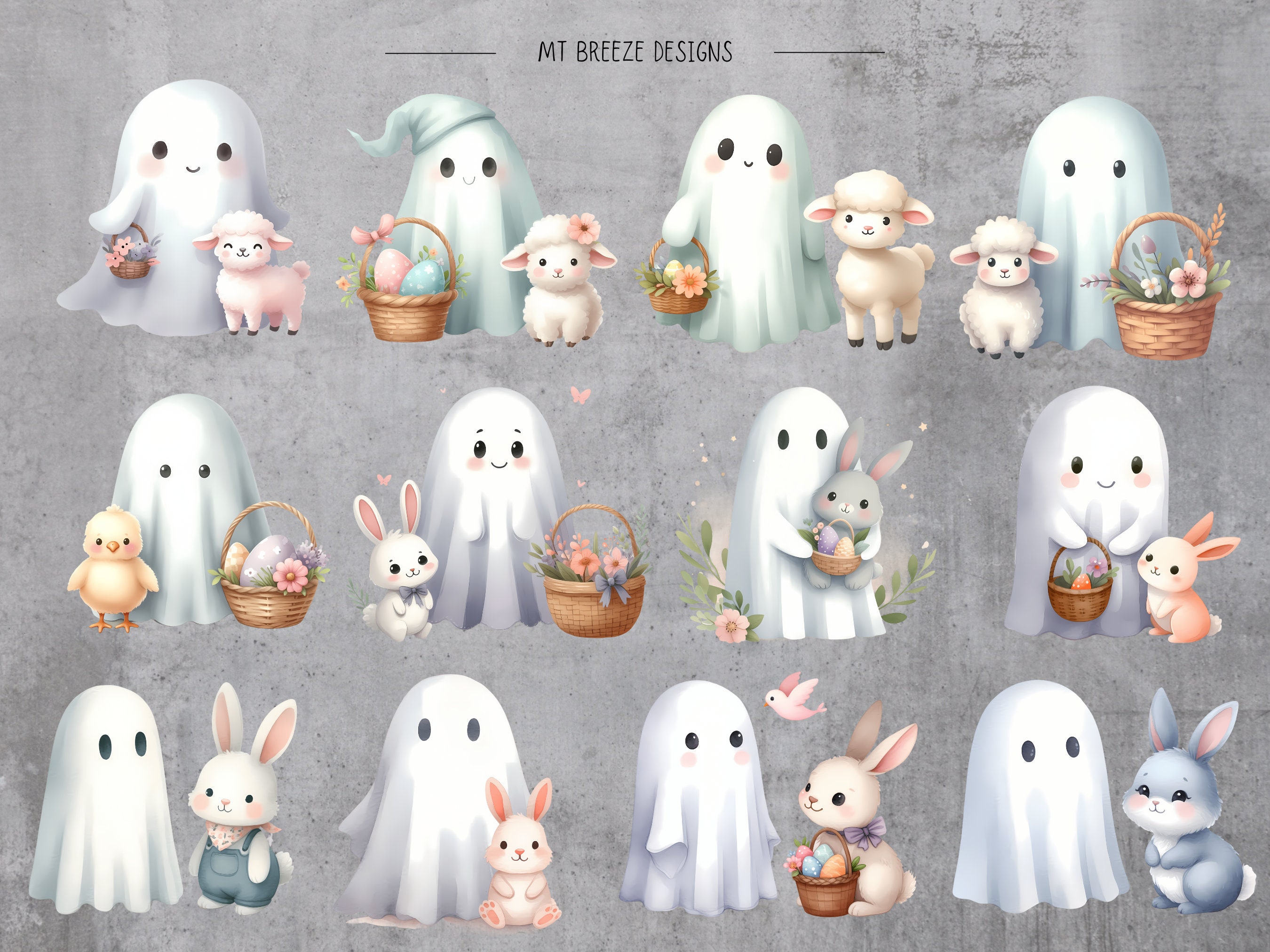 46 Easter Ghosts Clipart Set - Spooky Spring Ghosts With Easter Eggs ...
