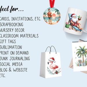 23 Tropical Christmas Clipart Set - High Resolution Surfing Santa Beach ...