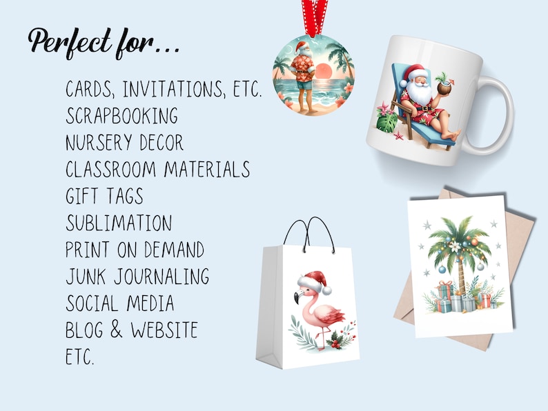 23 Tropical Christmas Clipart Set - High Resolution Surfing Santa Beach ...