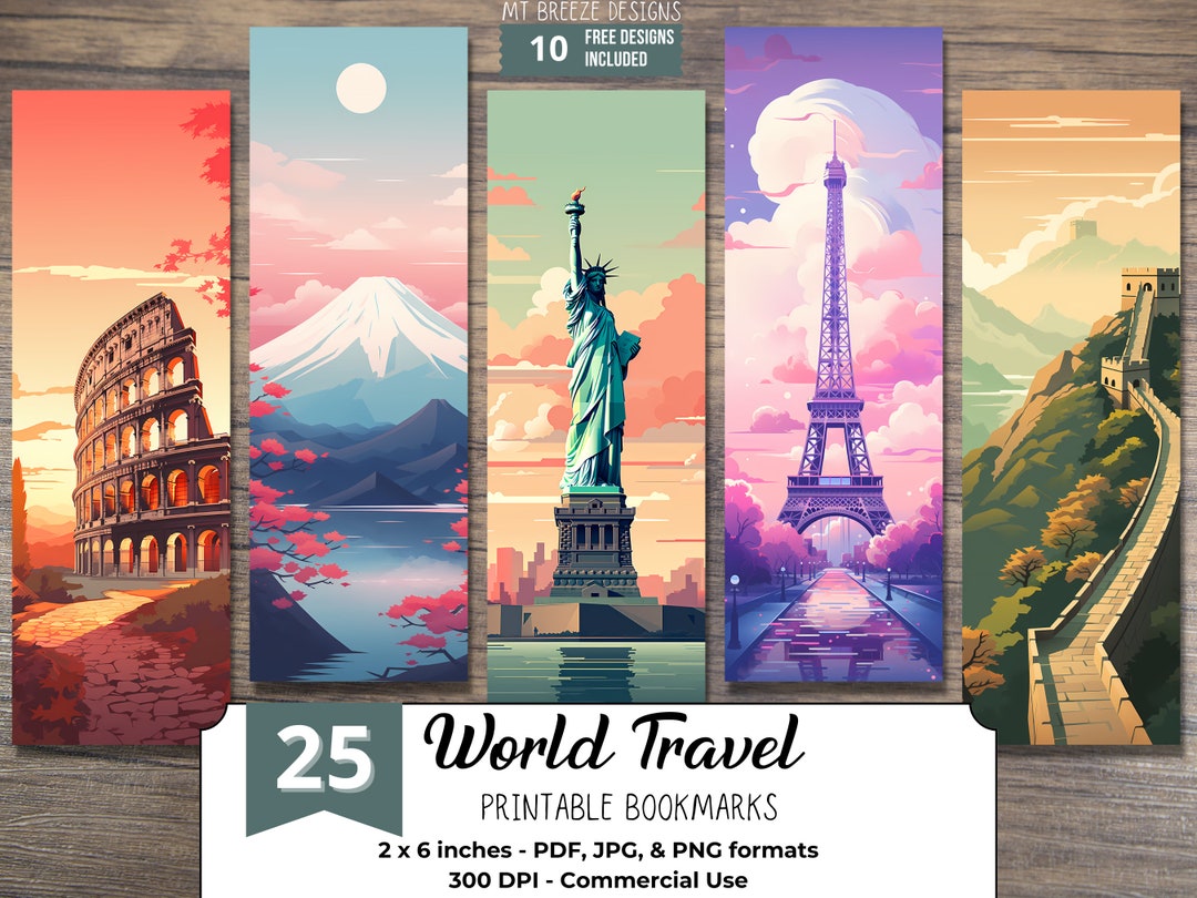 World Travel PRINTABLE Bookmarks, Famous Landmark High Resolution ...