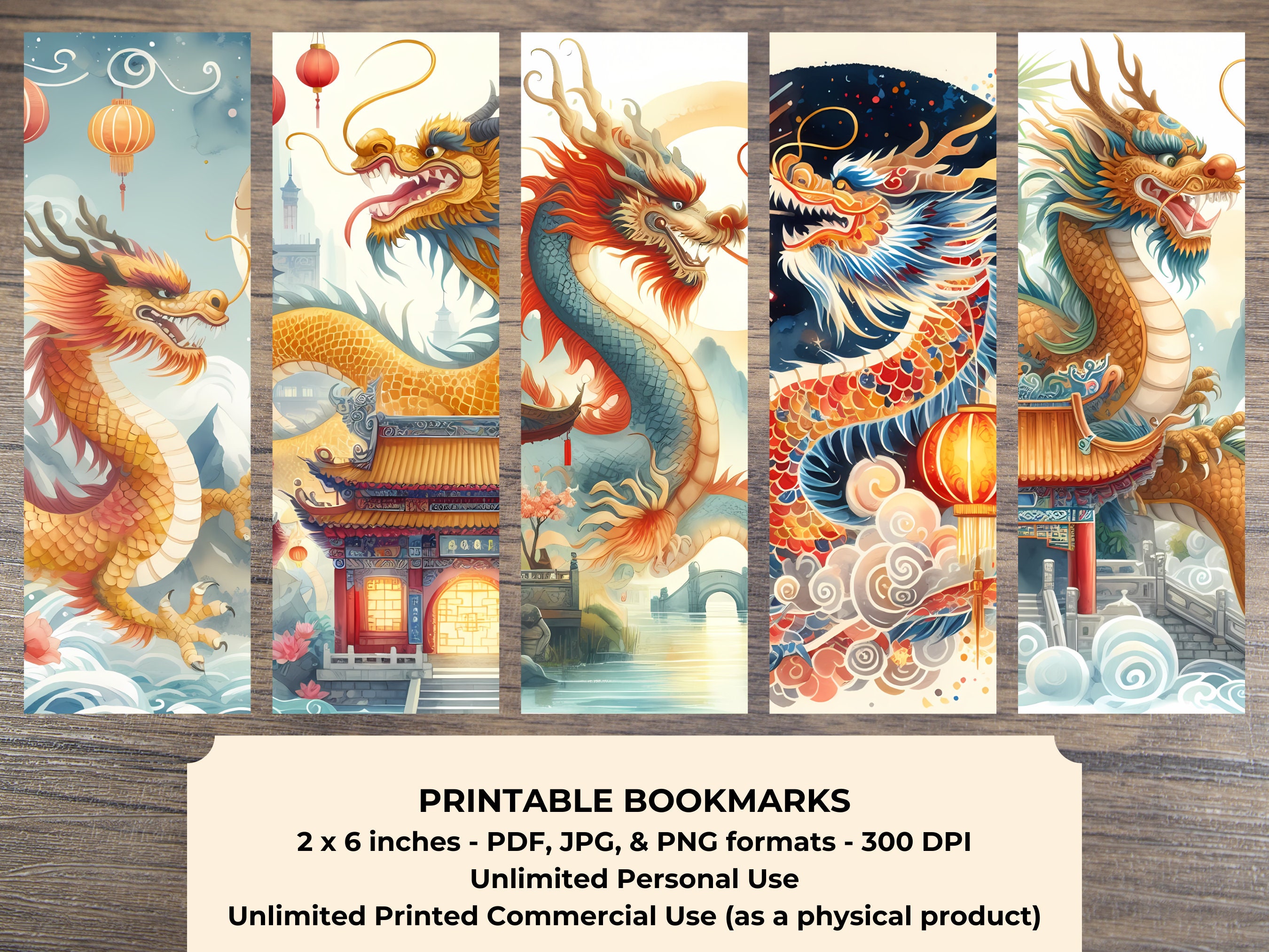 Year of the Dragon PRINTABLE Bookmarks, Lunar New Year High Resolution ...