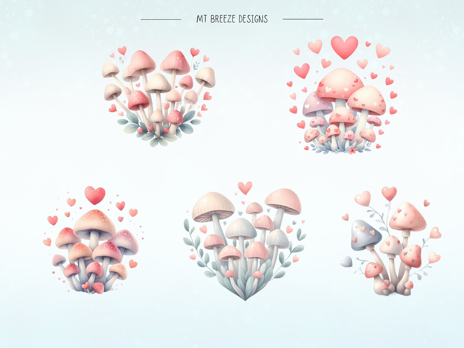 30 Mushroom Love Watercolor Clipart Set, Cute Mushroom Clip Art PNG ...