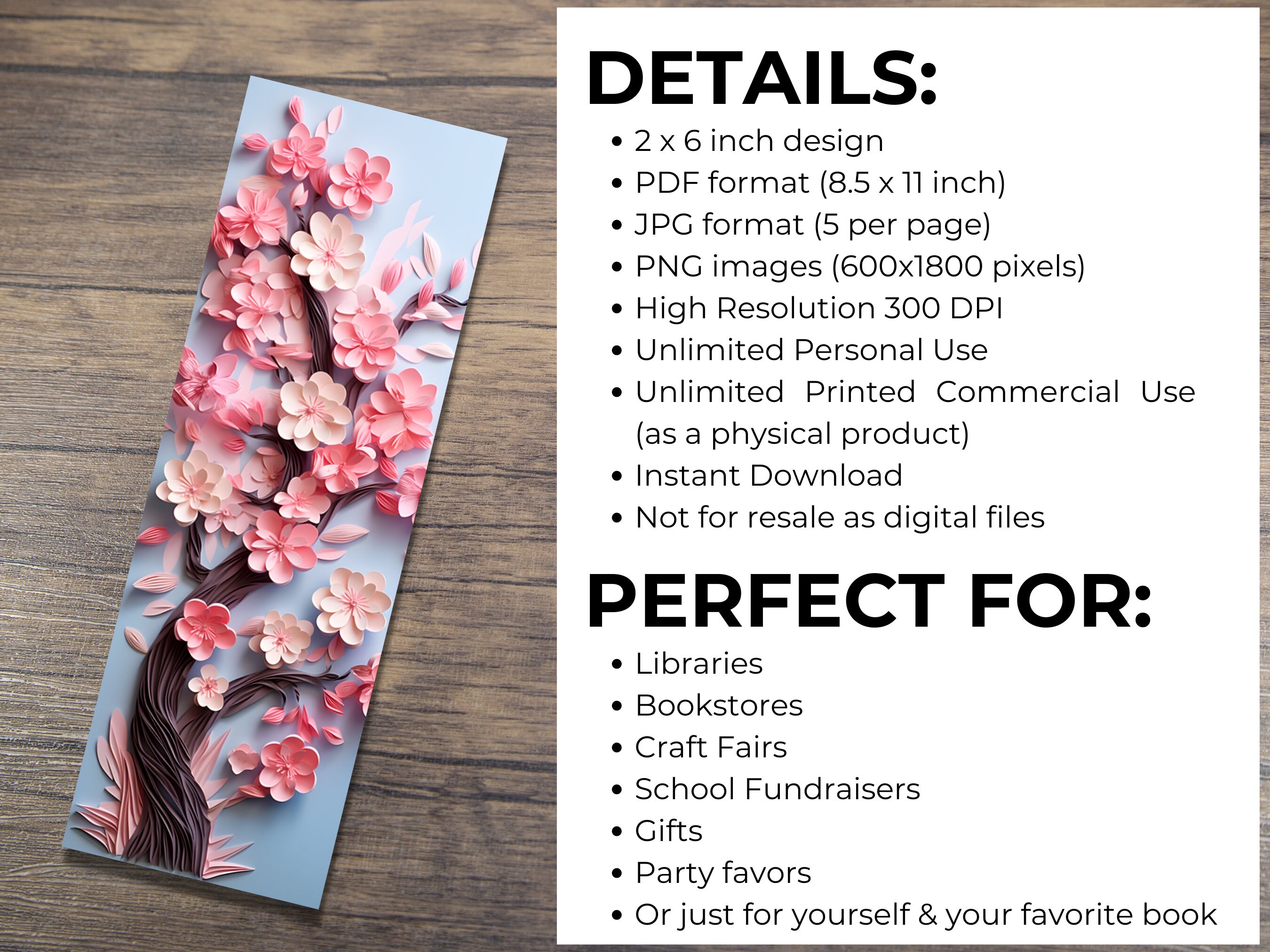 3D Cherry Blossom PRINTABLE Bookmarks, High Resolution Digital Download ...
