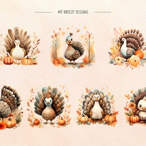 Cute Turkeys Vintage Watercolor Clipart Set, High Resolution ...