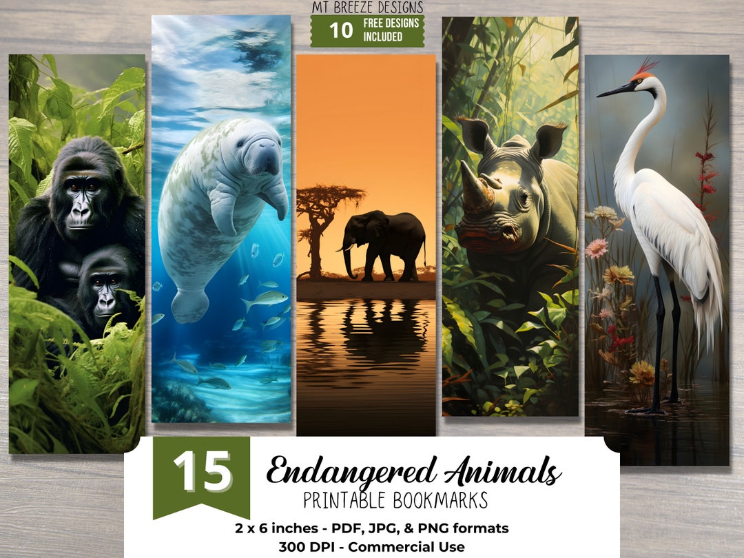 Endangered Animal PRINTABLE Bookmarks, High Resolution Digital Download ...