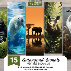 Endangered Animal PRINTABLE Bookmarks, High Resolution Digital Download ...