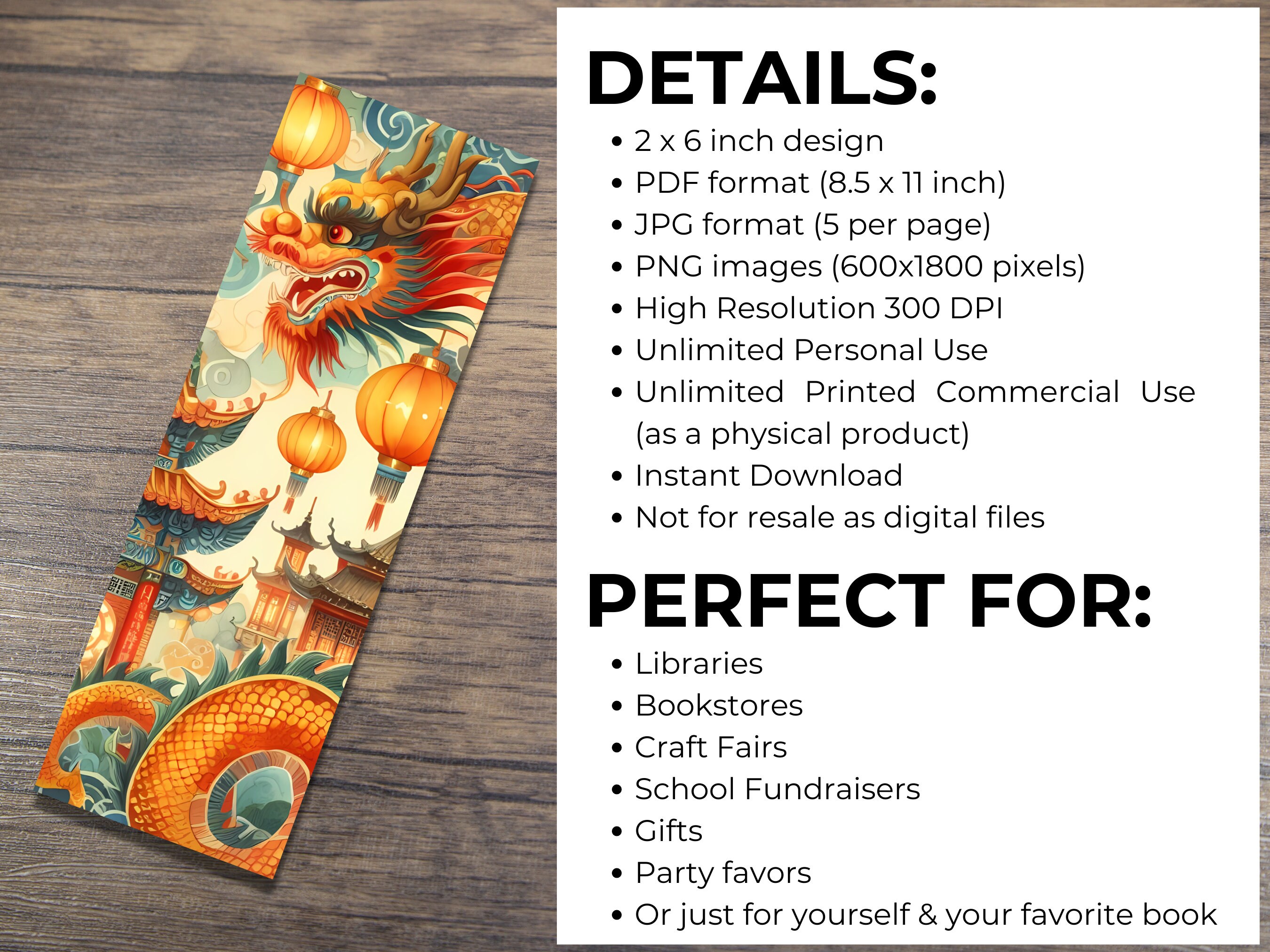 Year of the Dragon PRINTABLE Bookmarks, Lunar New Year High Resolution ...