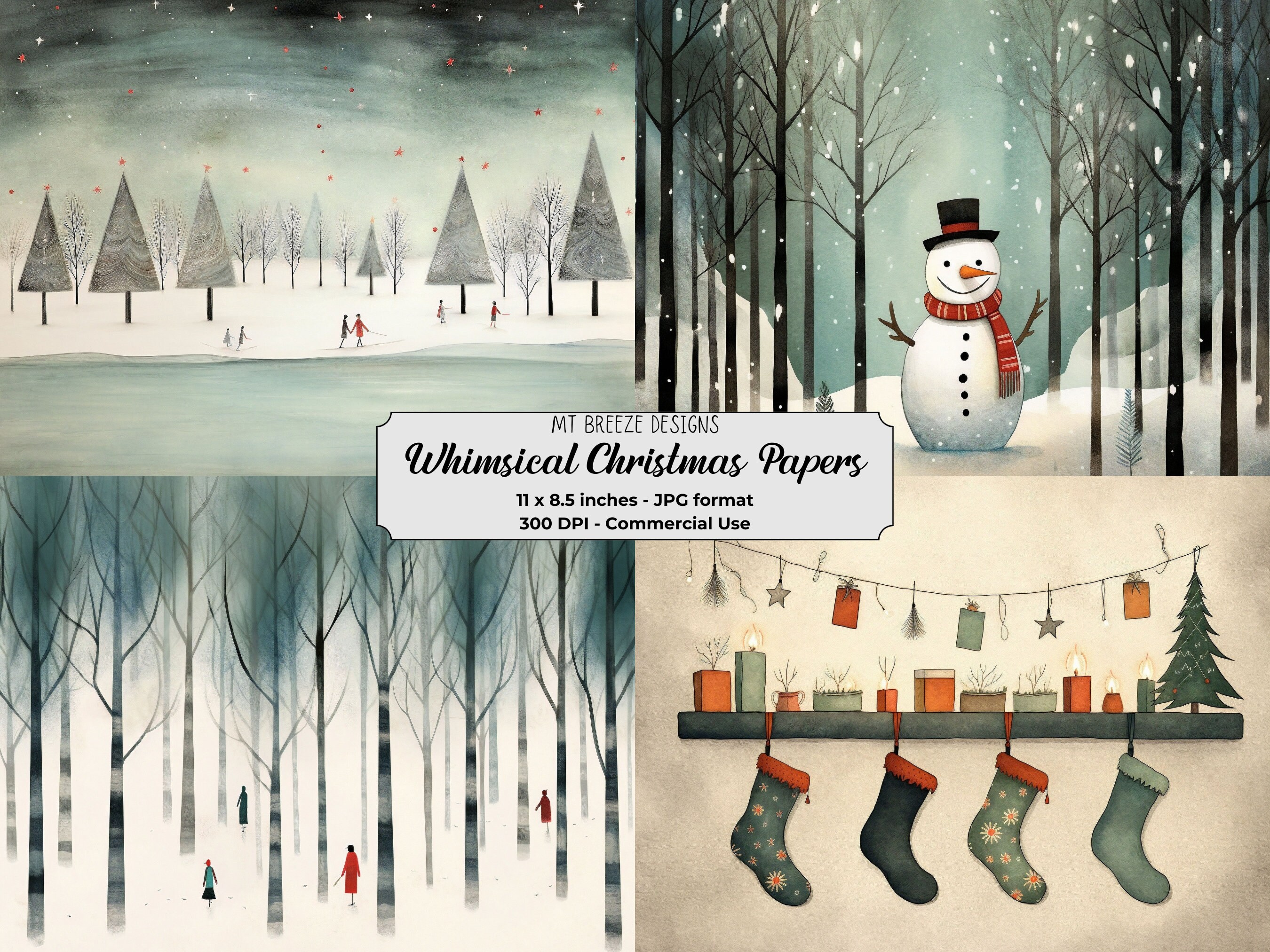 20 Whimsical Christmas Digital Paper Set, Xmas Holiday Background ...