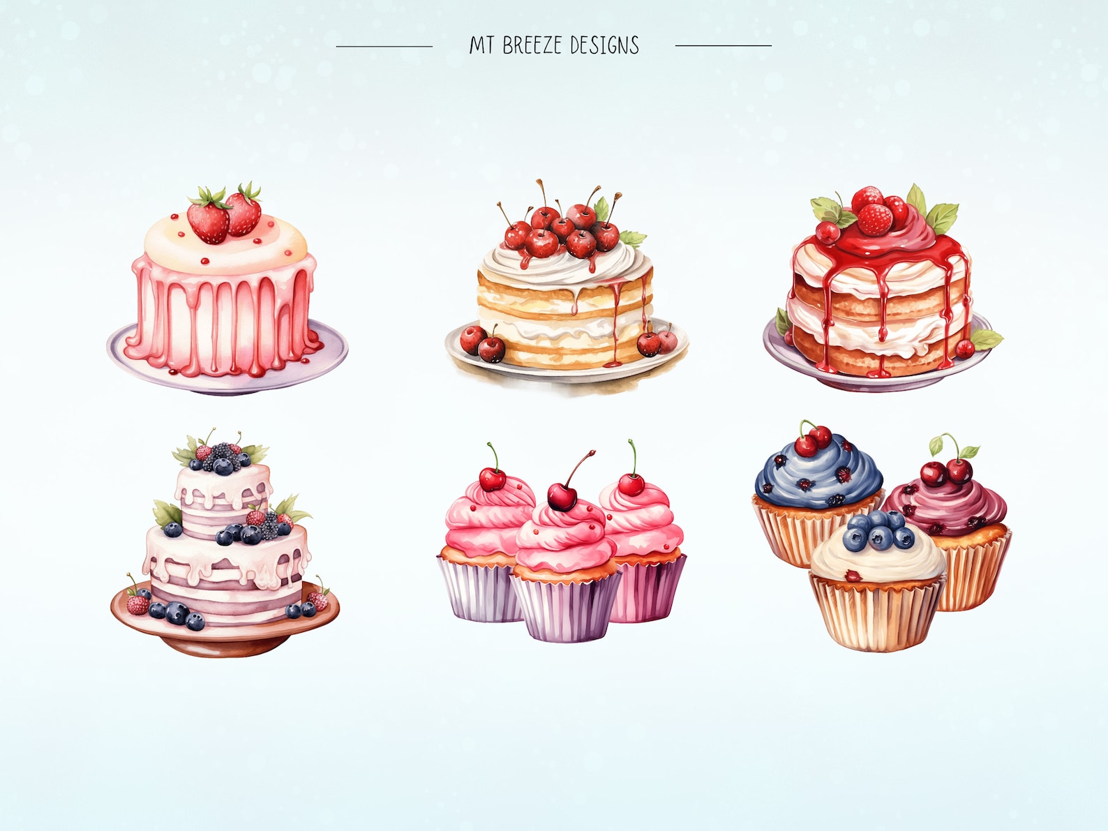 Pastries Watercolor Clipart Set - 38 High Resolution Cake & Dessert ...