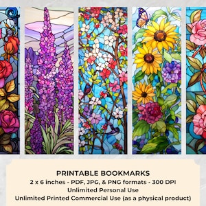 Stained Glass Flowers PRINTABLE Bookmarks, High Resolution Digital ...