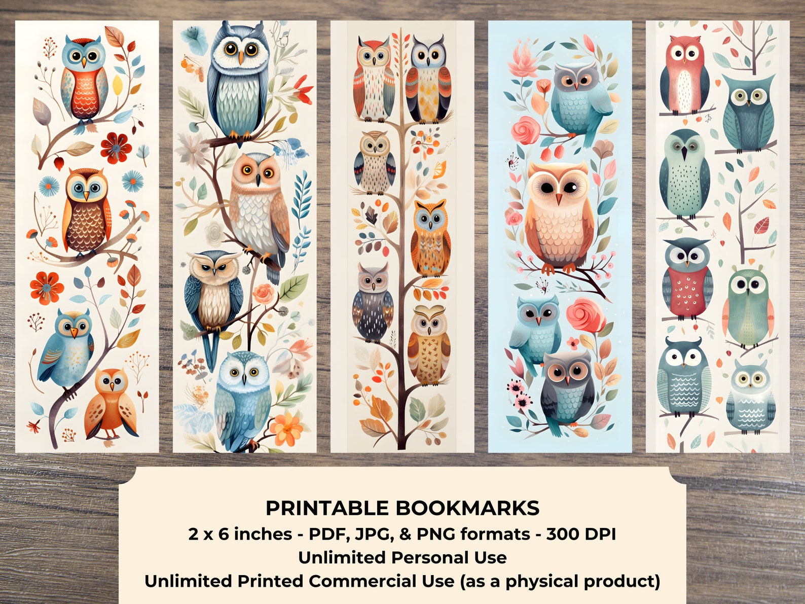 Boho Owls PRINTABLE Bookmarks, High Resolution Digital Download Floral ...