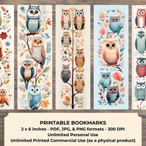 Boho Owls PRINTABLE Bookmarks, High Resolution Digital Download Floral ...