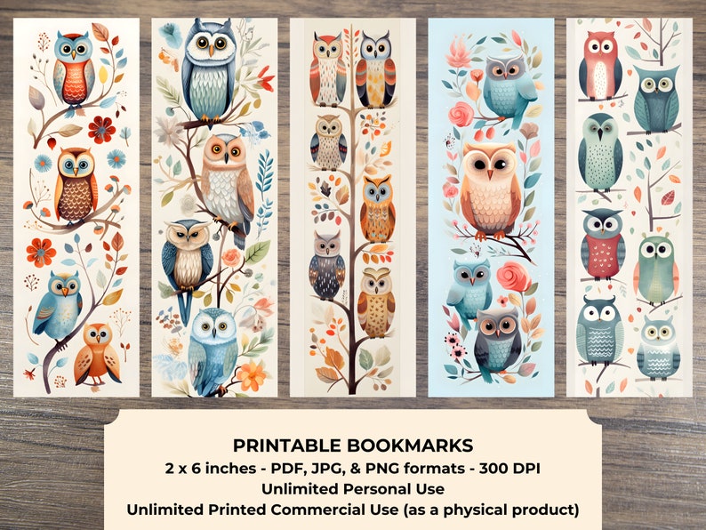 Boho Owls PRINTABLE Bookmarks, High Resolution Digital Download Floral ...