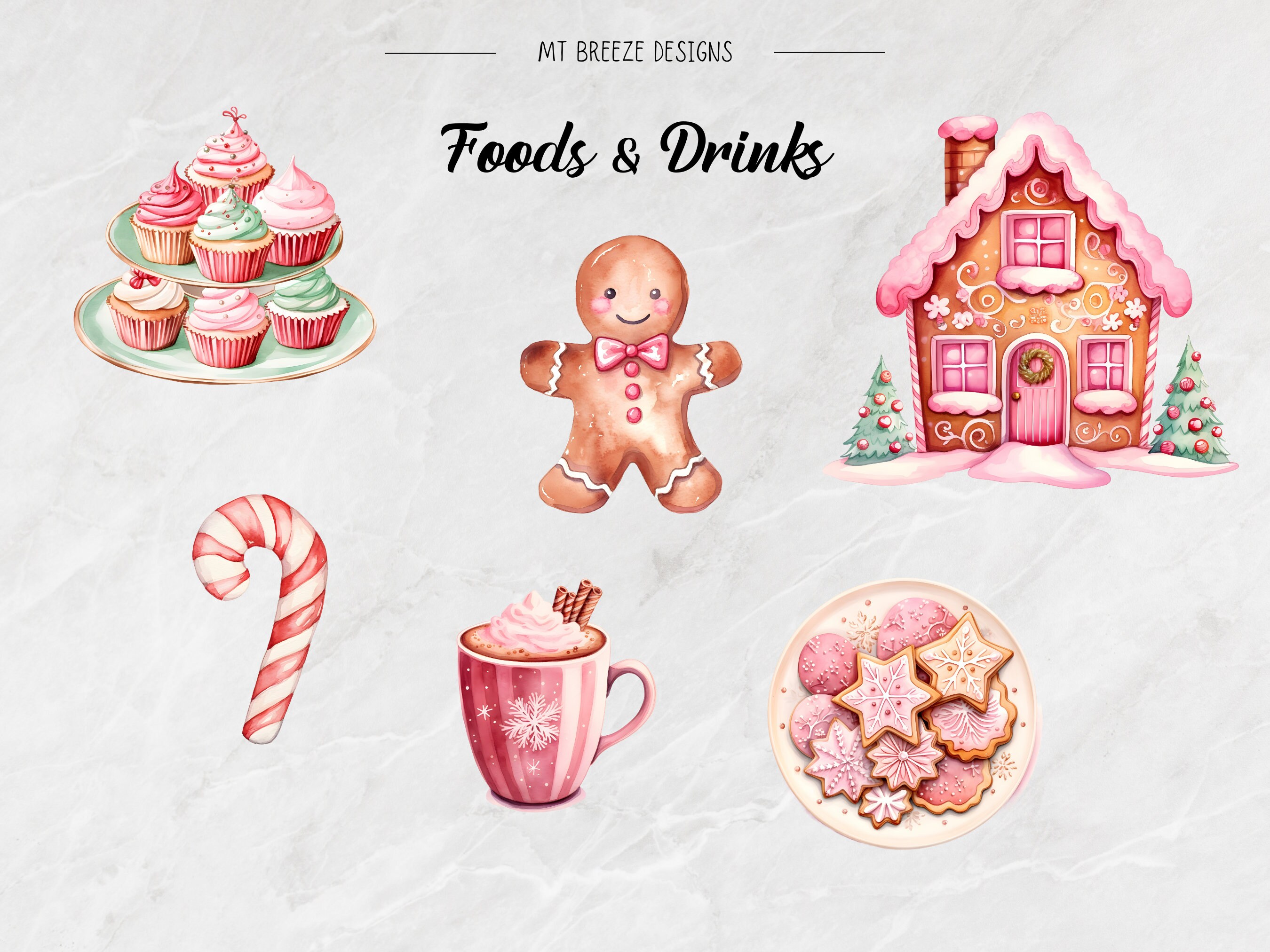 58 Pink Christmas Watercolor Clipart Set - High Resolution Pink Xmas ...