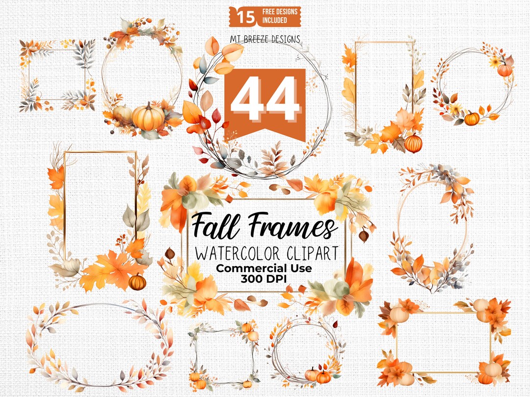 Fall Frames Watercolor Clipart Set, High Resolution Thanksgiving Turkey ...