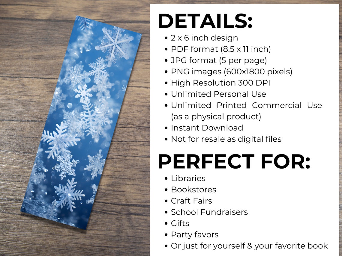 15 Snowflake PRINTABLE Bookmarks, High Resolution Digital Download ...