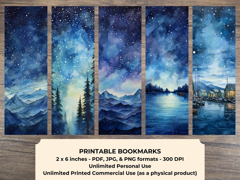 25 Starry Night Sky PRINTABLE Bookmarks, Digital Download Celestial ...