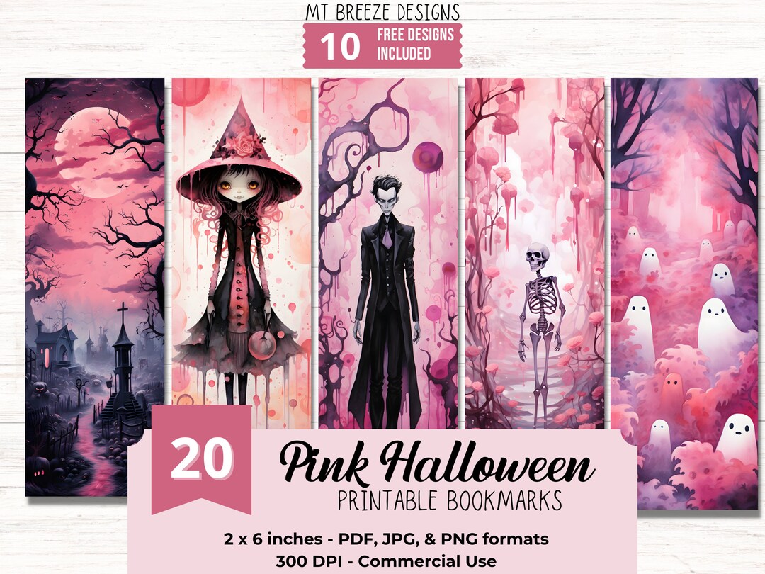 20 Pink Halloween PRINTABLE Bookmarks High Resolution - Etsy