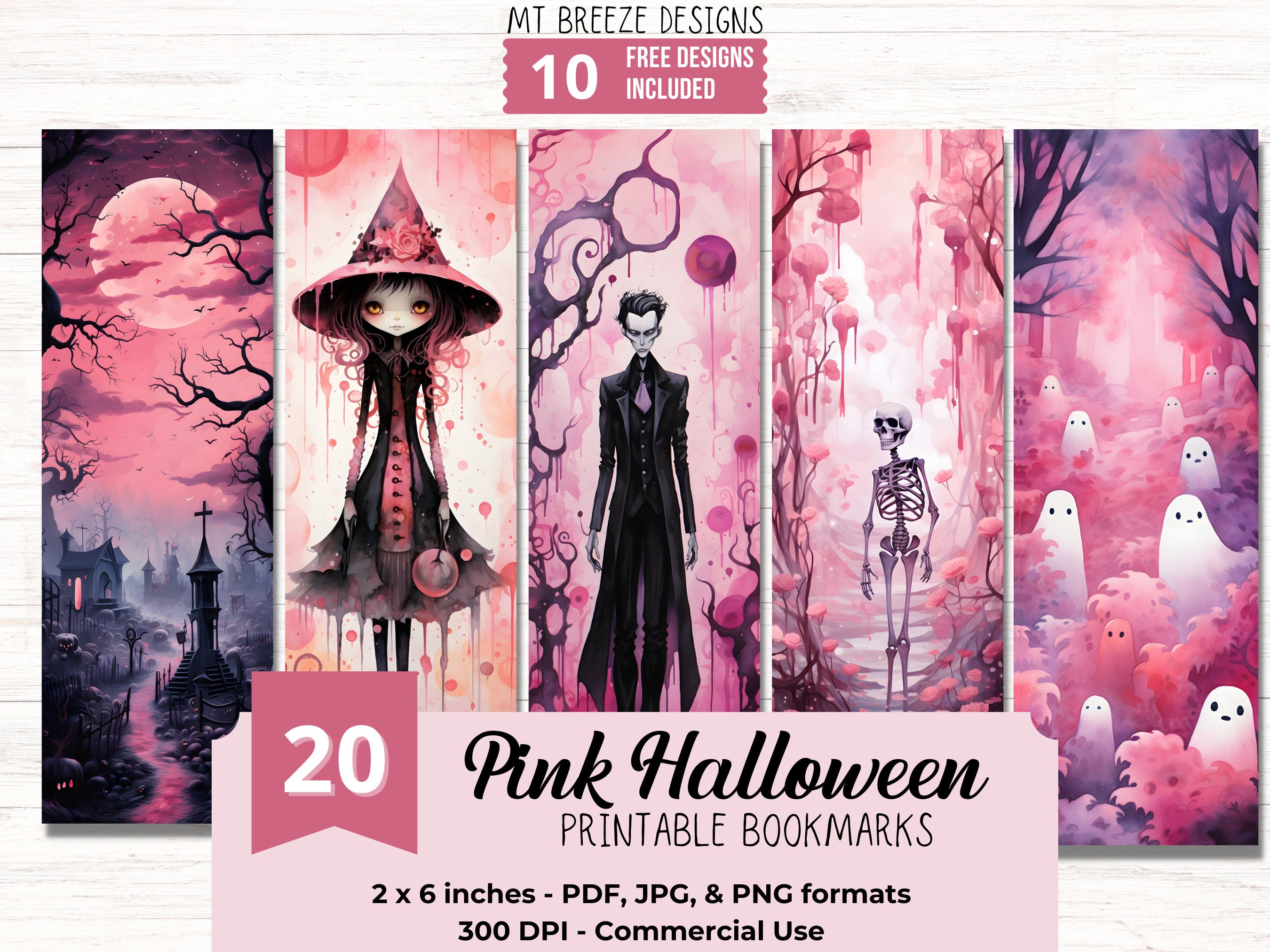 20 Pink Halloween PRINTABLE Bookmarks - High Resolution Digital ...