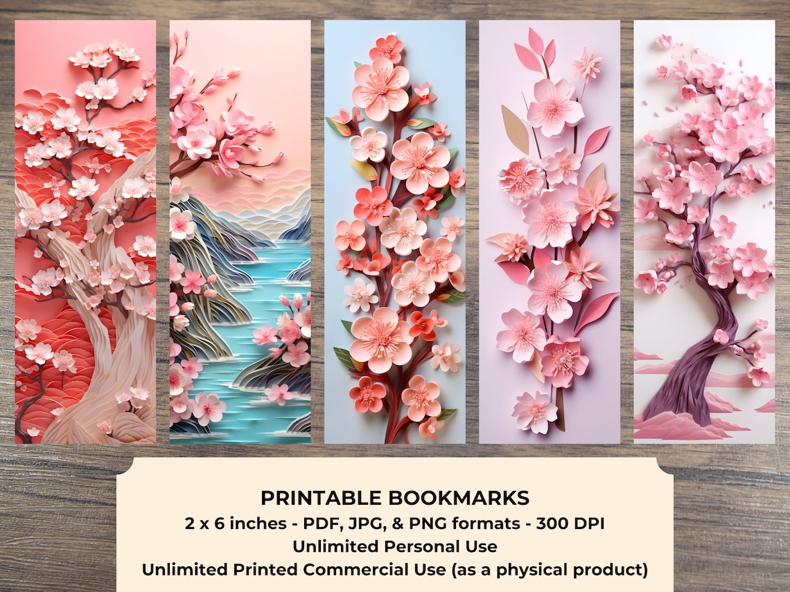 3D Cherry Blossom PRINTABLE Bookmarks High Resolution Digital - Etsy