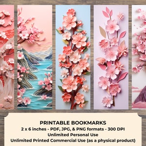 3D Cherry Blossom PRINTABLE Bookmarks, High Resolution Digital Download ...