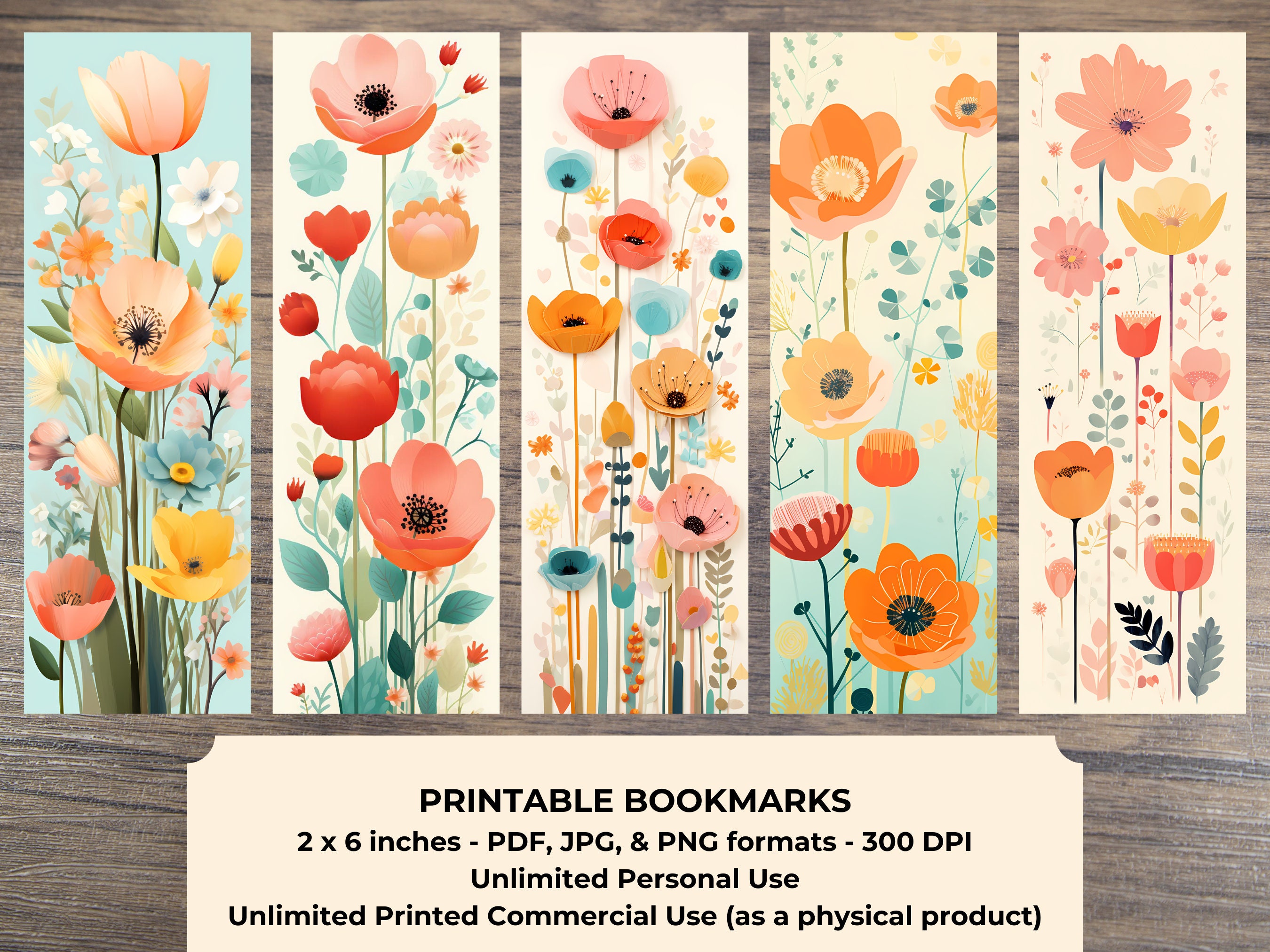 Spring Flowers PRINTABLE Bookmarks, Whimsical Garden Digital Download ...