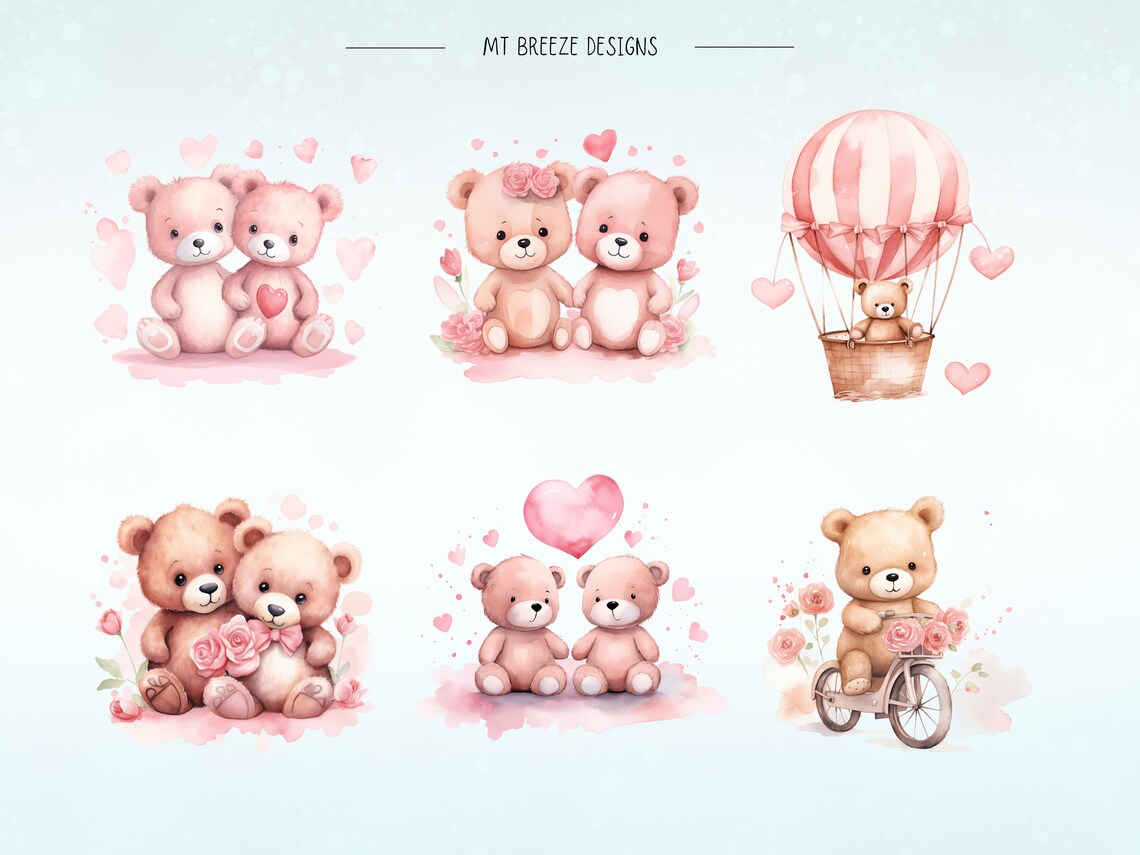 21 Valentine Bears Clipart Set - High Resolution Cute Teddy Bear ...