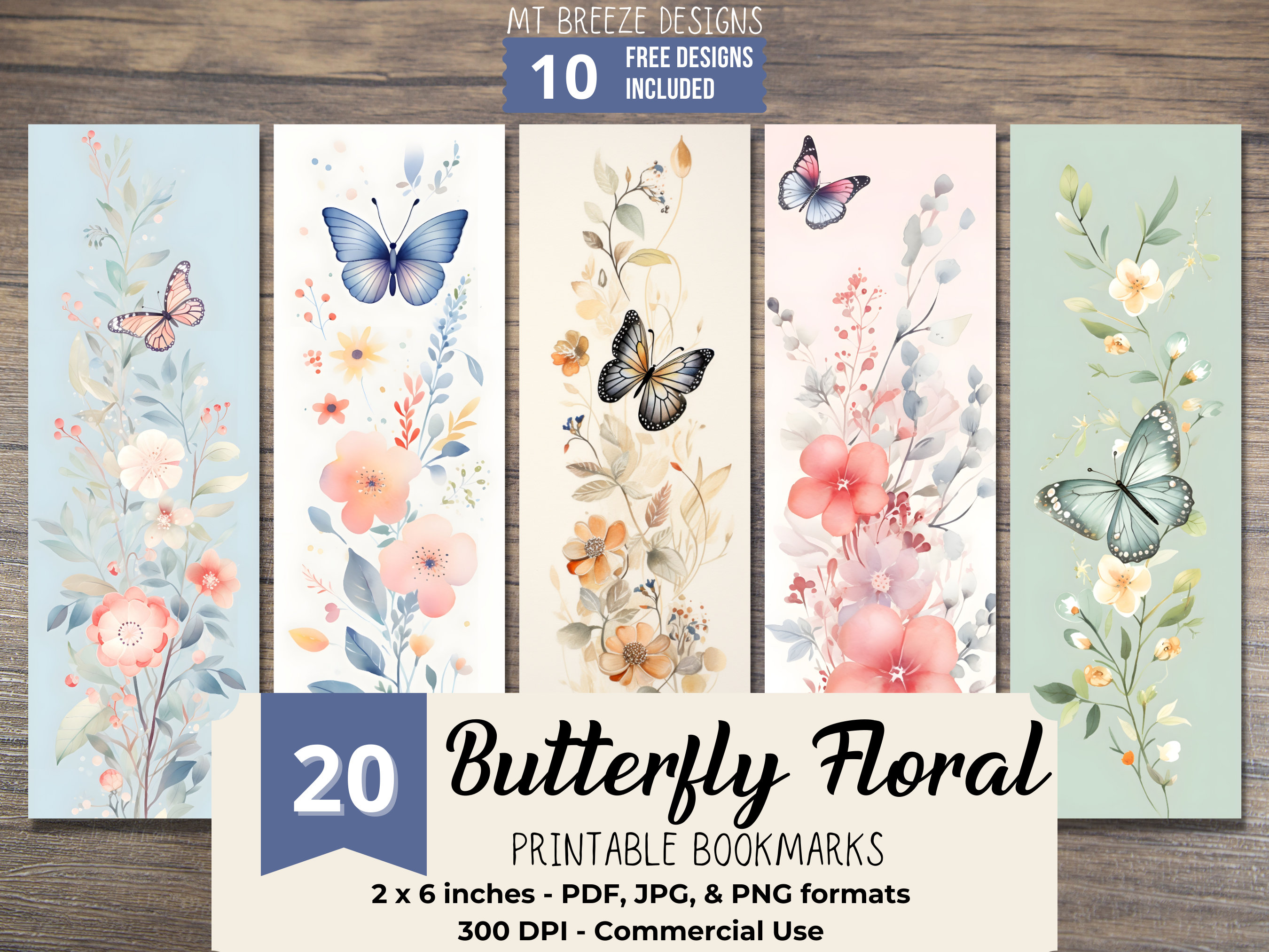 Butterfly Floral PRINTABLE Bookmarks, High Resolution Digital Download ...