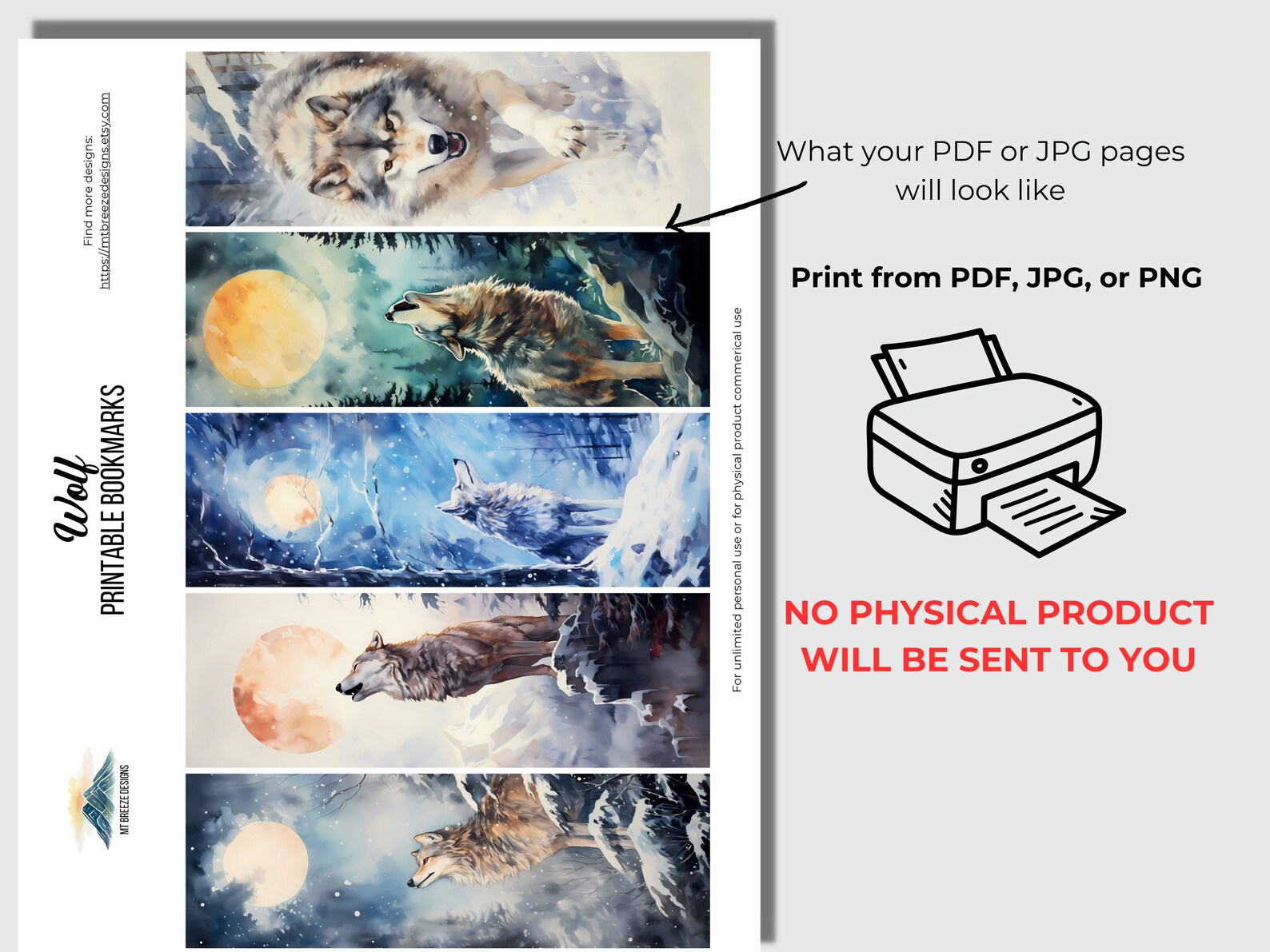 20 Majestic Wolf PRINTABLE Bookmarks, Digital Download Alaska Wildlife ...