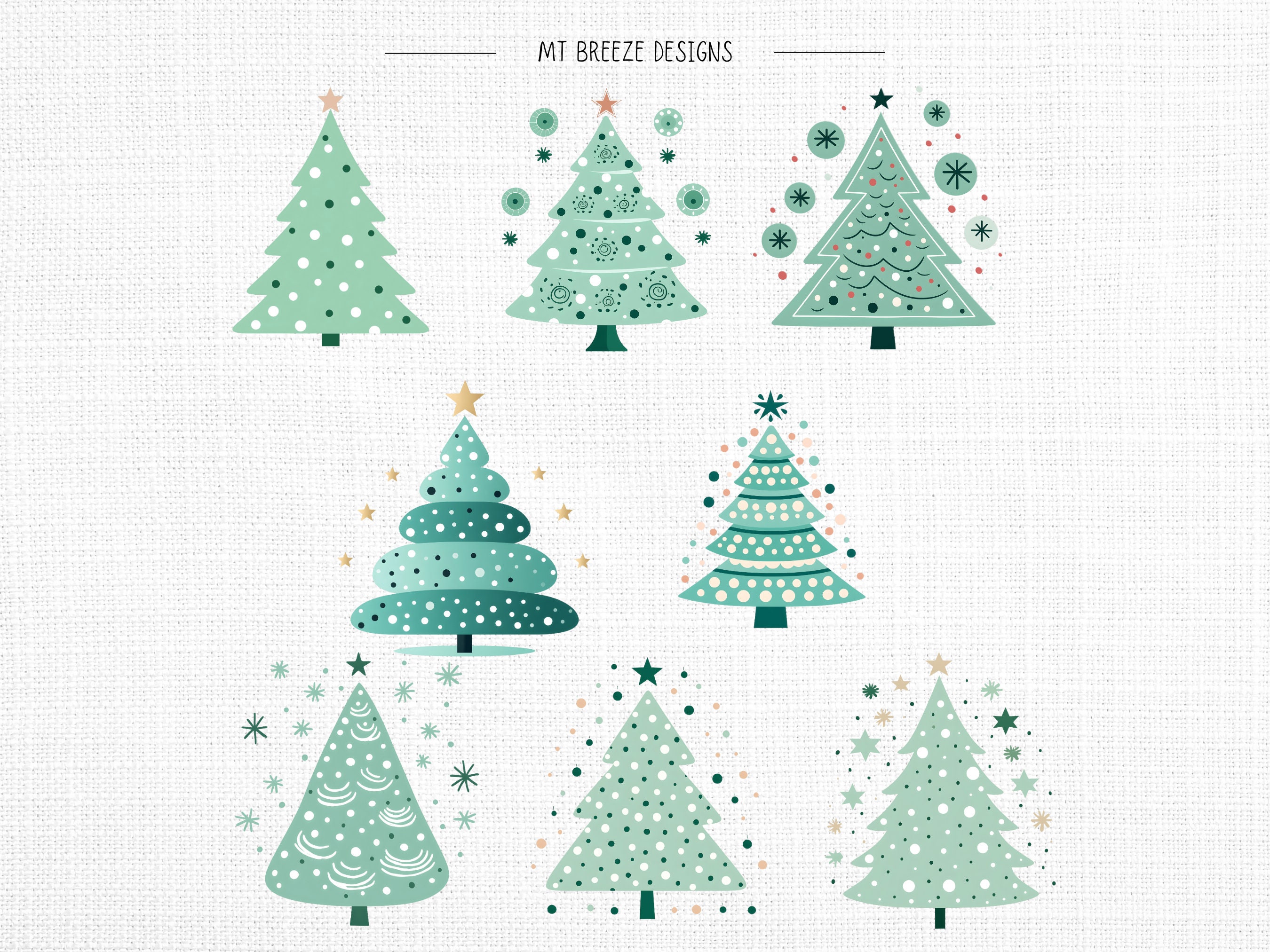 40 Whimsical Christmas Trees Clipart Set High Resolution Holiday Xmas ...