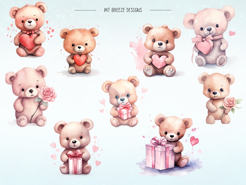 21 Valentine Bears Clipart Set - High Resolution Cute Teddy Bear ...