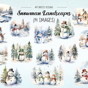 Snowman Scenes Watercolor Clipart Set - High Resolution Xmas Clip Art ...