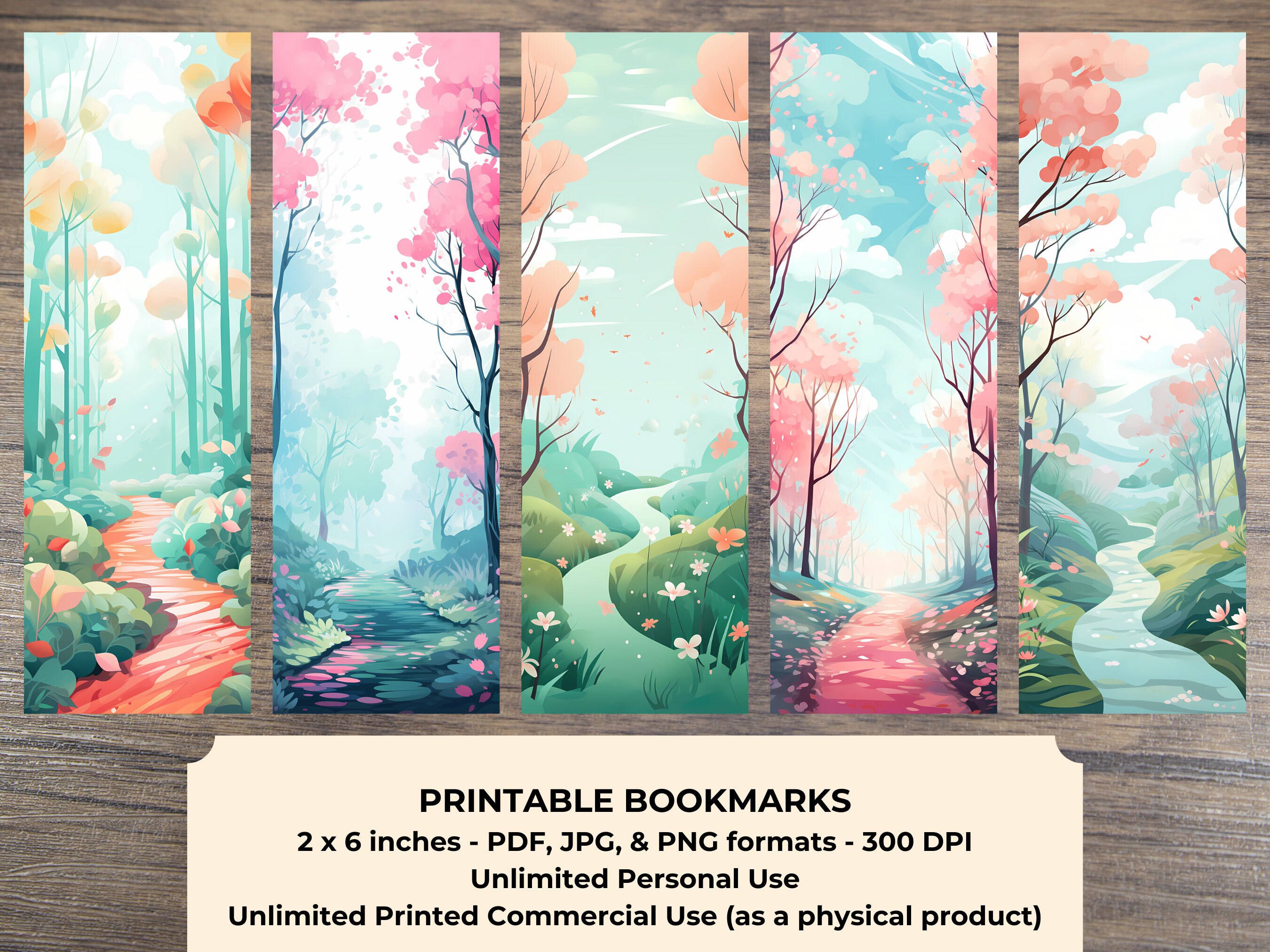 Spring Forest Path PRINTABLE Bookmarks, Spring Blossom Landscape ...